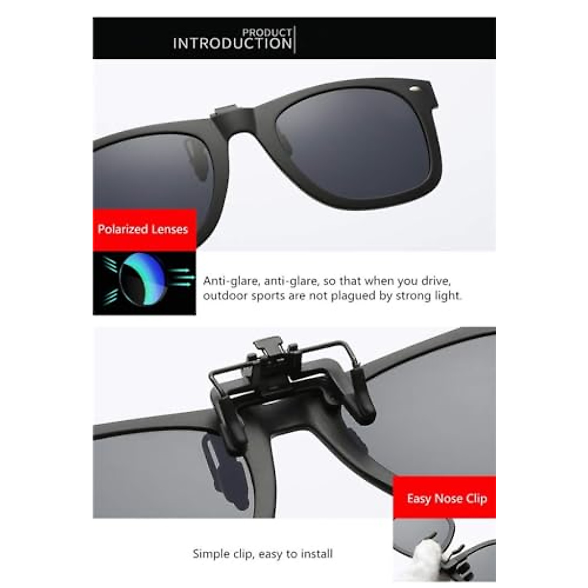 Unisex Clip-on Flip-up Polarized Sunglasses for Prescription Eyeglasses