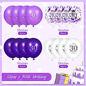 30th Purple Birthday Balloons Decorations, 16 PCS Purple White Happy 30th Birthday Confetti Latex Balloons for Women Men Happy Birthday Party Wedding Anniversary Indoor Outdoor Party Supplies,12 Inch