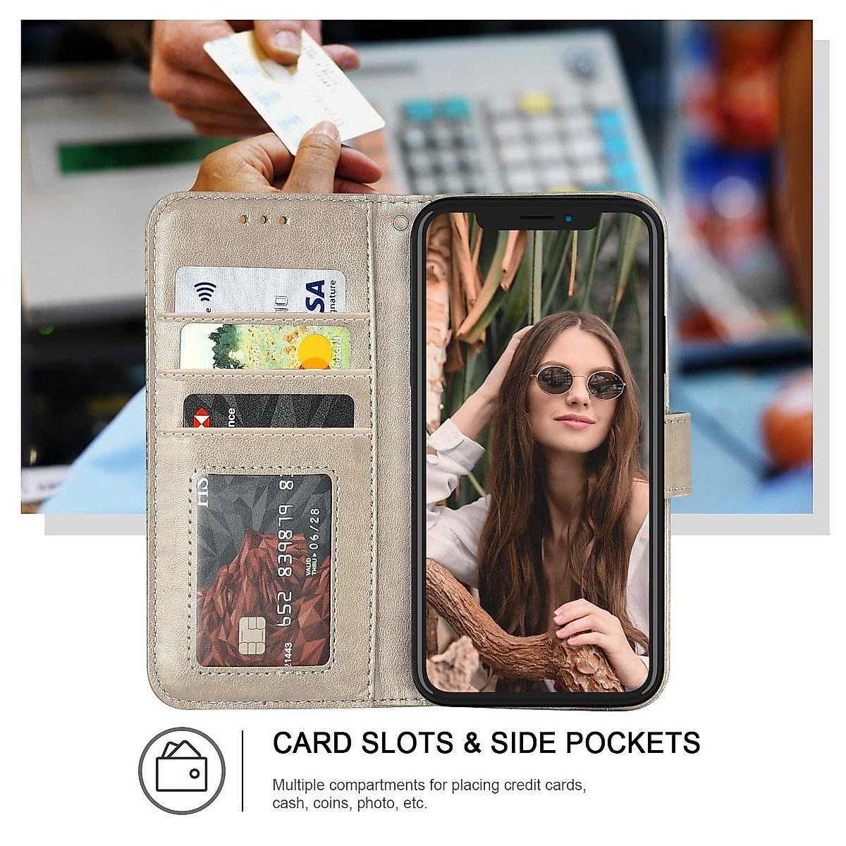 Ateeky iPhone 15 Wallet Case,[Stand Feature] Protective PU Leather Flip Cover with Credit Card Slot [Magnetic Closure] for iPhone 15 (Gray)