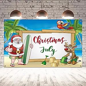 Christmas July Backdrop for Photography Hawaiian Christmas July Banner Summer Christmas Party Decorations and Supplies for Home Office Party