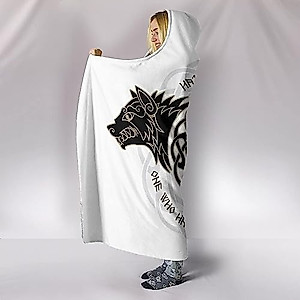 Medieval 3D Printing Hooded Blanket Warm Soft Yin Yang Wolf Rune Celtic Knot Totem Unisex Winter Wearable Hooded Blanket Double Thick Plush Fleece Blanket ( Color : Blanket , Size : 50x60in/130x150cm