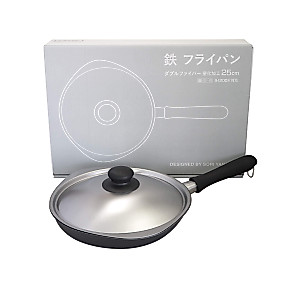 Sori Yanagi Iron Frying Pan, Made in Japan, 9.8 inches (25 cm), Double Fiber Line Nitride Treatment, Includes Lid, Induction Compatible