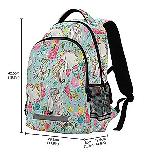 Horse And Flower Backpacks Student Backpack Bookbag For Boys Girls Casual Bag One Size