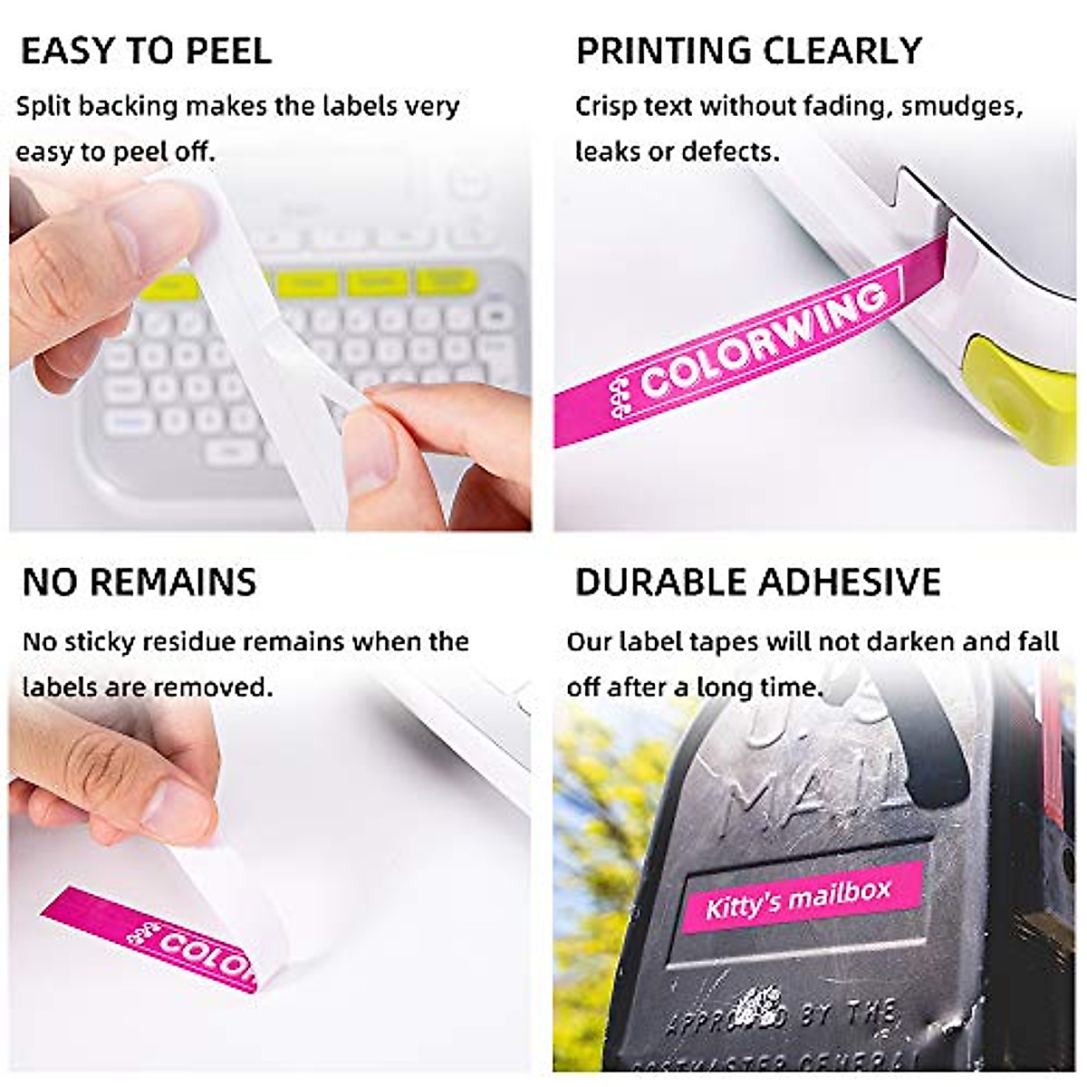 5-Pack TZe TZ Tape Compatible with Brother P Touch Label Tape 12mm 0.47 Inch Laminated(White,Berry Pink,Purple,Pink,Blue),for Ptouch PT-D210 H110 D600 D220 D410 Label Maker