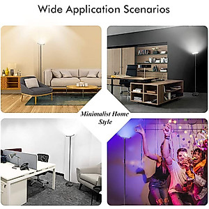 Floor Lamp, Super Bright RGBW Smart WiFi LED Floor Lamp for Reading, Dimmable Torchiere, for Living Rooms Bedrooms, for DIY, Compatible with Alexa & Google Home, Black, 25W