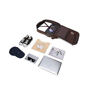 Taertii Full Grain Leather Backpack for Men, Fits 15.6" Laptop Multi Pockets Travel Bag Daypack Rucksack - Brown