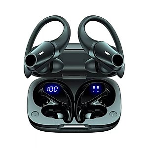 SGNICS for Sony Xperia 10 Plus Wireless Earbuds Headphones with Charging Case & Dual Power Display Over-Ear Waterproof Earphones with Earhook Headset with Mic for Sport Running Workout Black