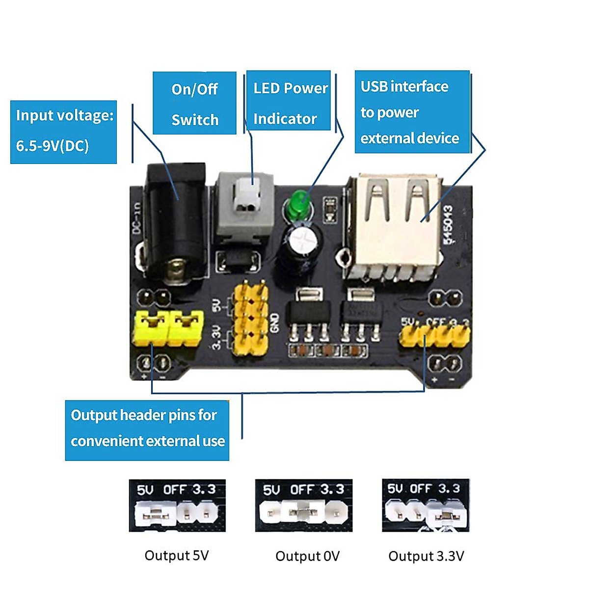 Testeronics 7 in 1 Breadboard Power Module Kit Compatible for Arduino/Raspberry Pi| 2PCS 3.3V/5V Power Supply Modules | 9V/1A Power Adaptor | 2PCS Solderless Breadboard 400 Points|65 PCS Jumper Wires