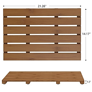 Domax Wooden Bamboo Bath Shower Mat- Non-Slip Waterproof Large Bathroom Floor Mat for Indoor Outdoor (Walnut, 21.26 x 14.17 x 1.3 Inches)