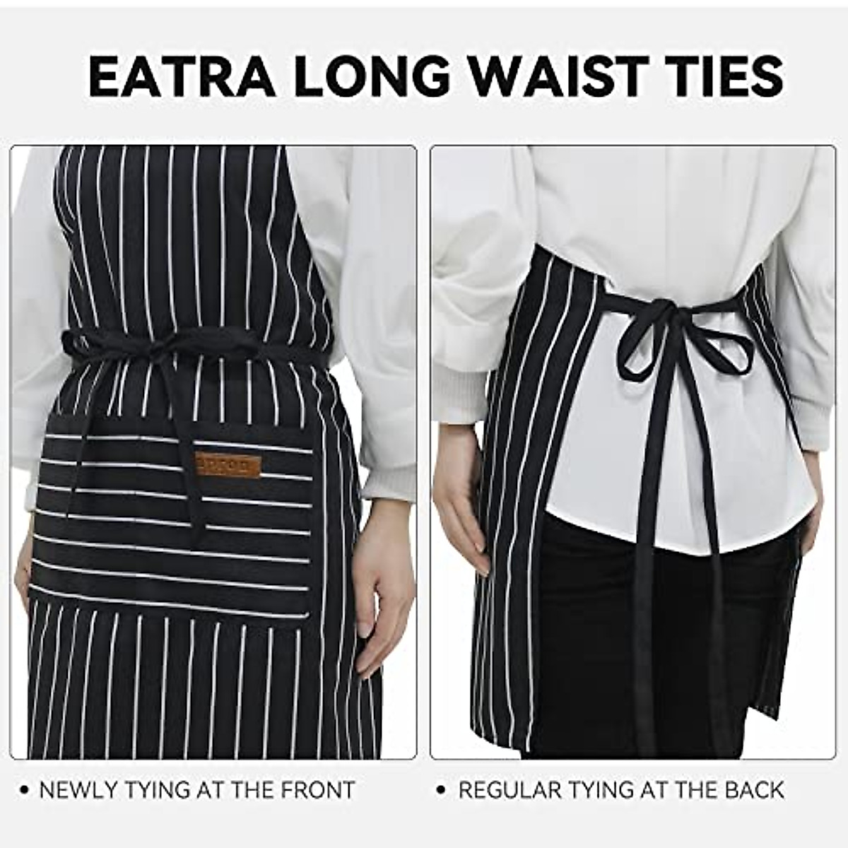 Riqiaqia 2 Pack Kitchen Cooking Aprons, Soft Cotton Apron with 2 Pockets for Women Men Chef (Black Stripes,2)
