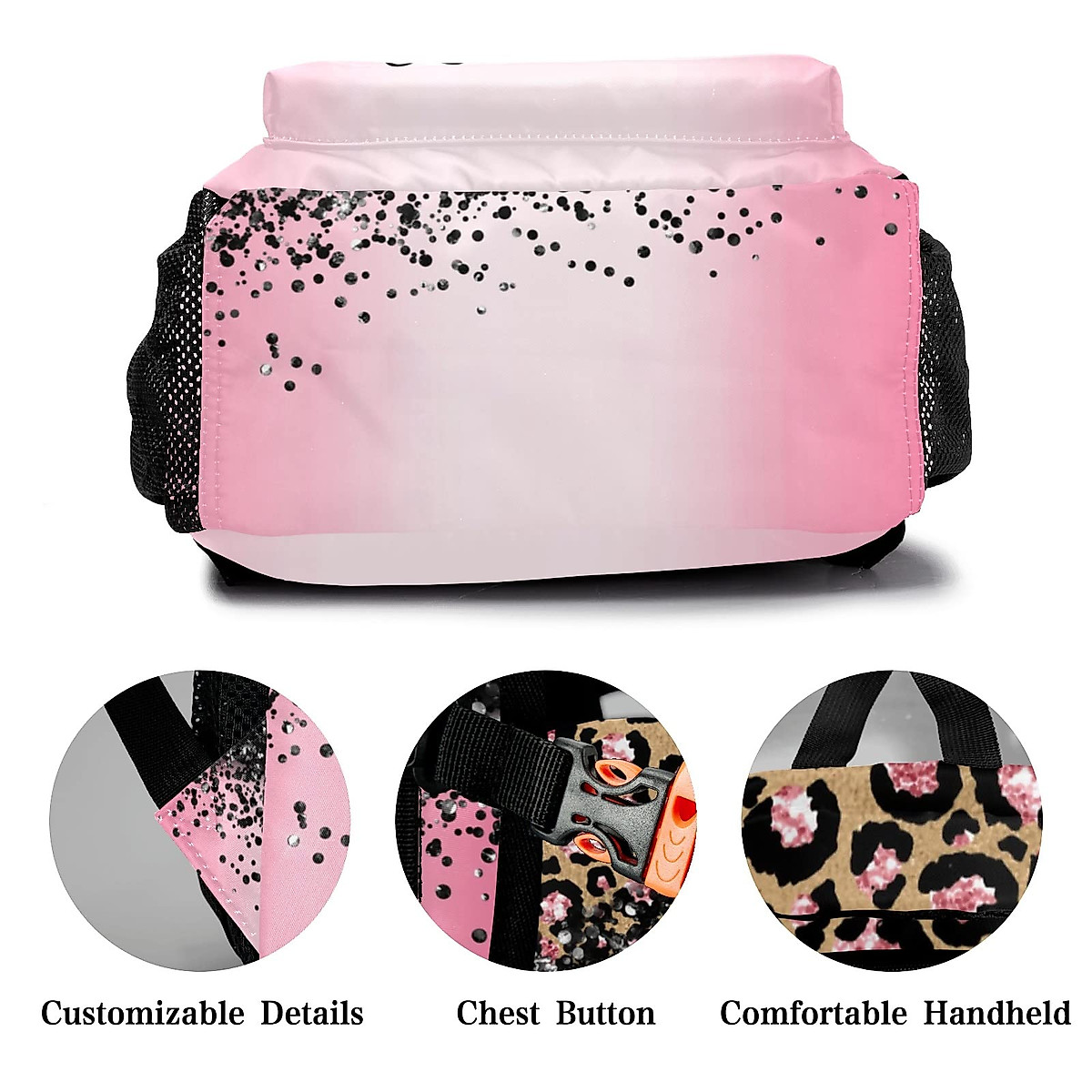 Liveweike Pink Leopard Print Personalized Kids Backpack with Name Teen Girl Boy Primary School Travel Bag