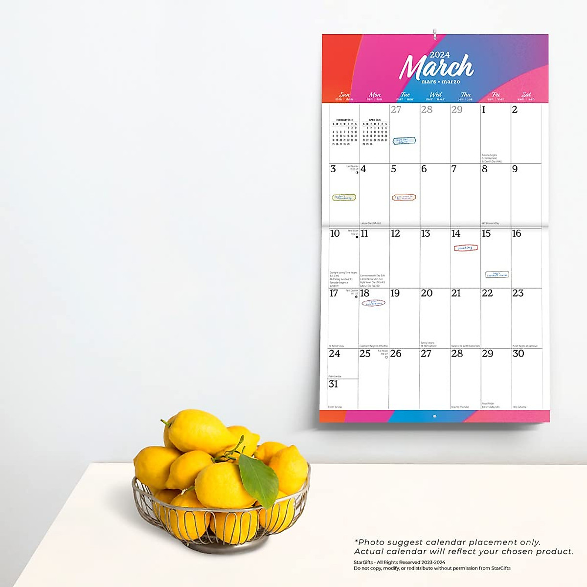 Big & Bright Large Print | 2024 14 x 24 Inch Monthly Deluxe Wall Calendar | Matte Paper and Sticker Sheet | StarGifts | Easy to See Large Font