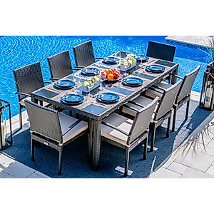 Bari 16-Piece Combination Outdoor Patio Furniture Set (L) in Espresso Brown w/Sofa Set, Eight-seat Dining Set, and Chaise Lounge Set