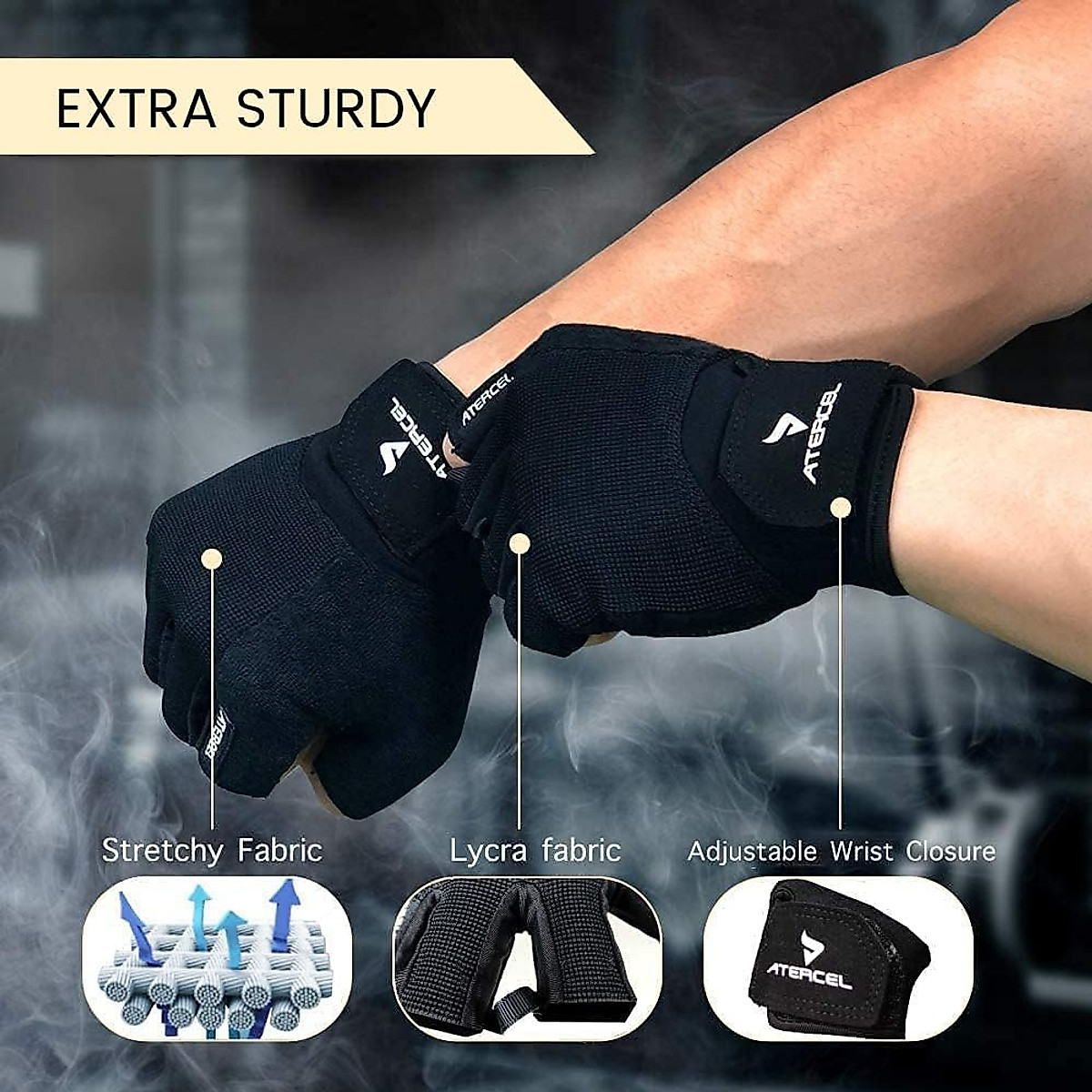 ATERCEL Workout Gloves for Men and Women, Exercise Gloves for Weight Lifting, Cycling, Gym, Training, Breathable and Snug fit (Black, M)