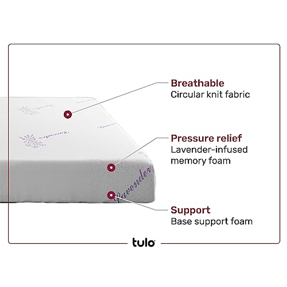 Tulo by Mattress Firm | 8 INCH Memory Foam Lavender Mattress | Medium Comfort | Pain-REDUCING Pressure Relief | Twin Size