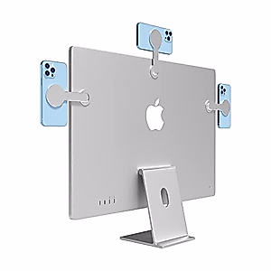 MiLi Magnetic Laptop Phone Holder, Adjustable Monitor Side Mount Phone Holder, Screen Extension Bracket for iMac/MacBook, Compatible with MagSafe for iPhone 12/13/14 Max/Pro/Mini (Silver)