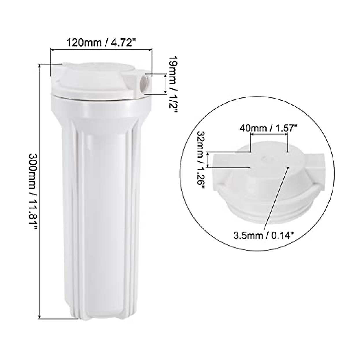 MECCANIXITY Water Filter Housing 10" Whole House Filtration System 1/2 Inch Inlet/Outlet Port for Kitchen White