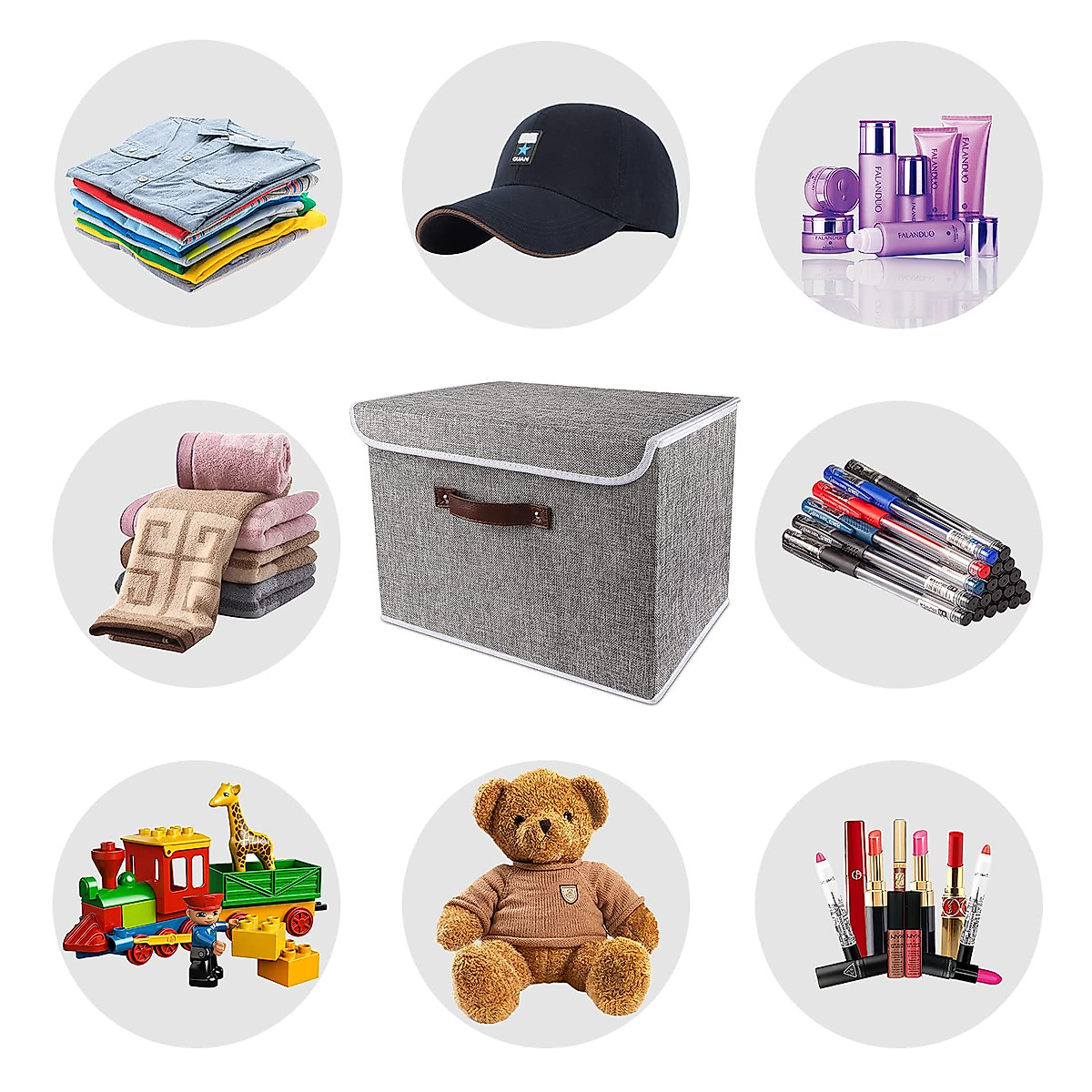 coastal rose Foldable Storage Bins, 2 Pack Decorative Fabric Storage Boxes Baskets with Lid & Handle, Stackable Storage Cubes Organizers for Home, Shelves, Closet, Bedroom, Toys(Gray)