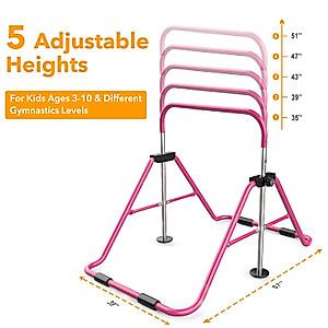 Safly Fun Gymnastics Bar for Kids, Adjustable Height Horizontal Bar Foldable Gymnastic Junior Training Bar Kip Bar for Home Using Gymnastics Equipment Indoor