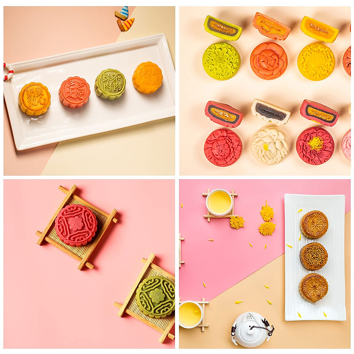 Fruit mid-autumn moon cake press mold, hand-pressed mooncake dessert DIY with 1 stamp flower, moon cake puff pastry press mold DIY (1 Chestnut Stamp-1)