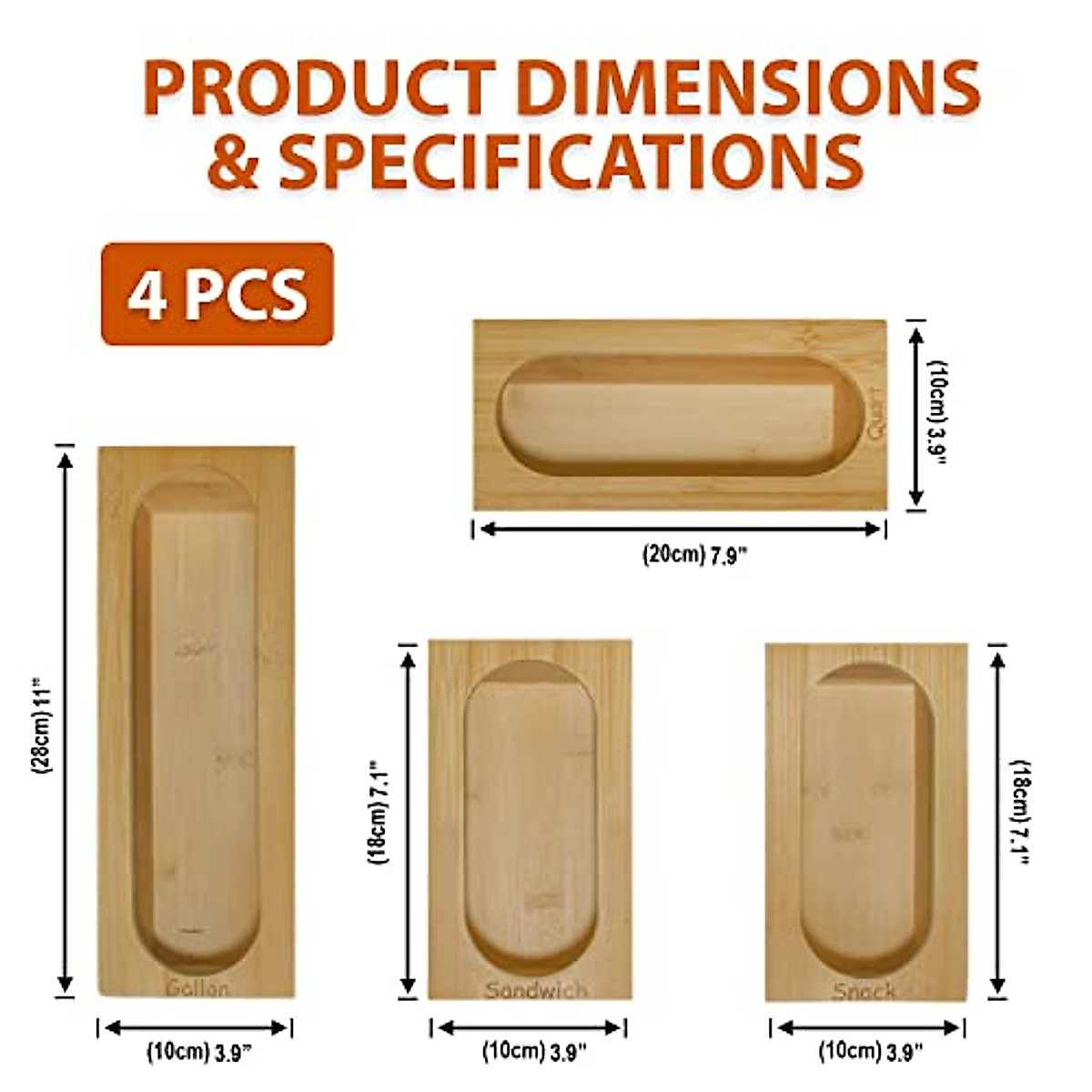 Ziplock Bag Storage Organizer - Bamboo Wood 4 Piece Plastic Bag Dispenser for Kitchen Drawer - for Gallon, Quart, Sandwich and Snack Size Ziplock Bags – by KITCHENCLIQUE