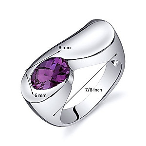 PEORA Simulated Alexandrite Museum Ring 925 Sterling Silver, 1.75 Carats Oval Shape 8x6mm, Comfort Fit, Size 8