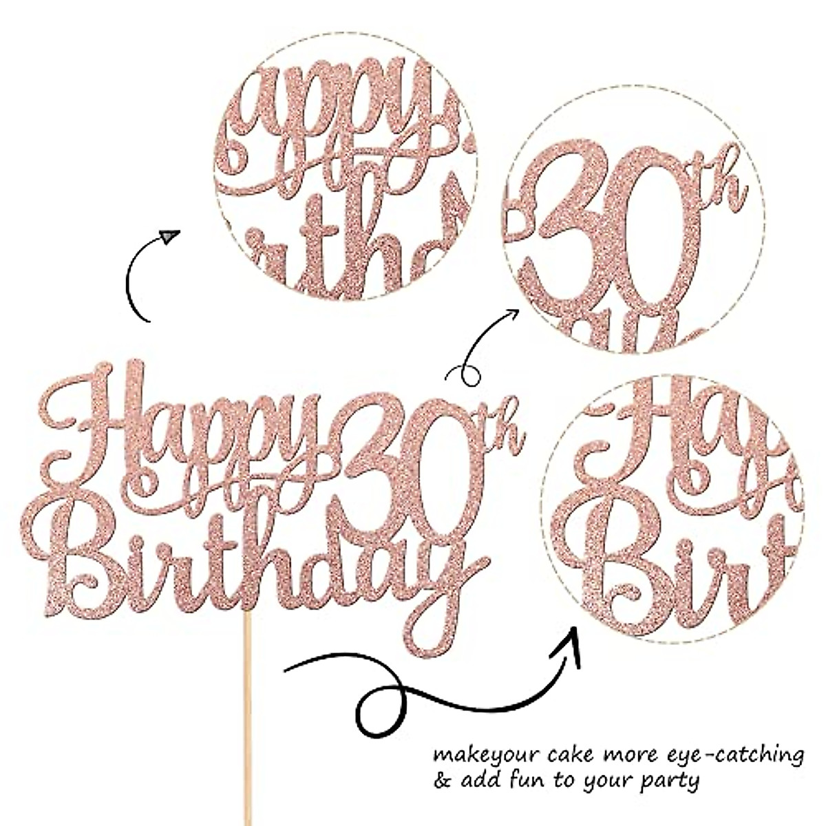 1 PCS Happy 30th Birthday Cake Topper Glitter Cheers to 30 Years Birthday Cake Pick 30 Fabulous Cake Decoration for Happy 30th Birthday Anniversary Party Decorations Supplies Rose Gold