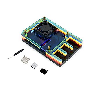 Compatible with Raspberry Pi 4 Case,Colorful Rainbow Acrylic Case with Cooling Fan, 3 PCS Heatsinks for Raspberry Pi 4 Model B