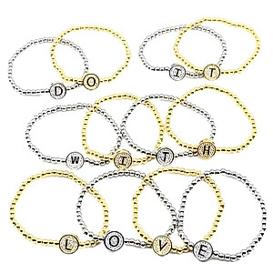 by you Initial Bracelets for Women 26 Letters Alphabet Round Charm Stainless Steel Gold Silver Beaded ball Bracelets (Silver - C)