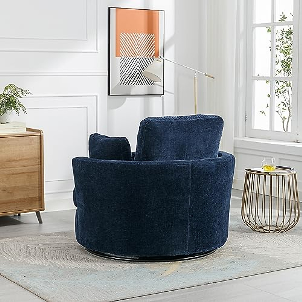 360° Swivel Accent Barrel Chair and Half Crescent Moon Storage Bench Large Ottoman with 4 Pillows,Upholstered Oversized Leisure Round Loveseat Recliner Sofa Chaise Lounge Circle Armchair for Club