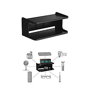 NOTMBESTM Bedside Wall Shelf Organizer Small Bedside Shelf Wall Mount for Bed Universal Stick on Wall Shelf Double Tray Holder for Storing Cellphone, Glasses, Keys, Camera, Alarm Clock (Black)