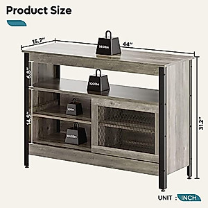 Bestier LED Buffet Sideboard, Farmhouse Storage Cabinet with Sliding Door, Open Compartment, Wood Coffee Bar Wine Bar with Adjustable Shelves - Grey