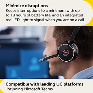 Jabra Evolve 75 SE Stereo Wireless Headset - Bluetooth Headset with Noise-Cancelling Mic, Active Noise Cancellation and Charging Stand - MS Teams Certified, Works with All Other Platforms - Black