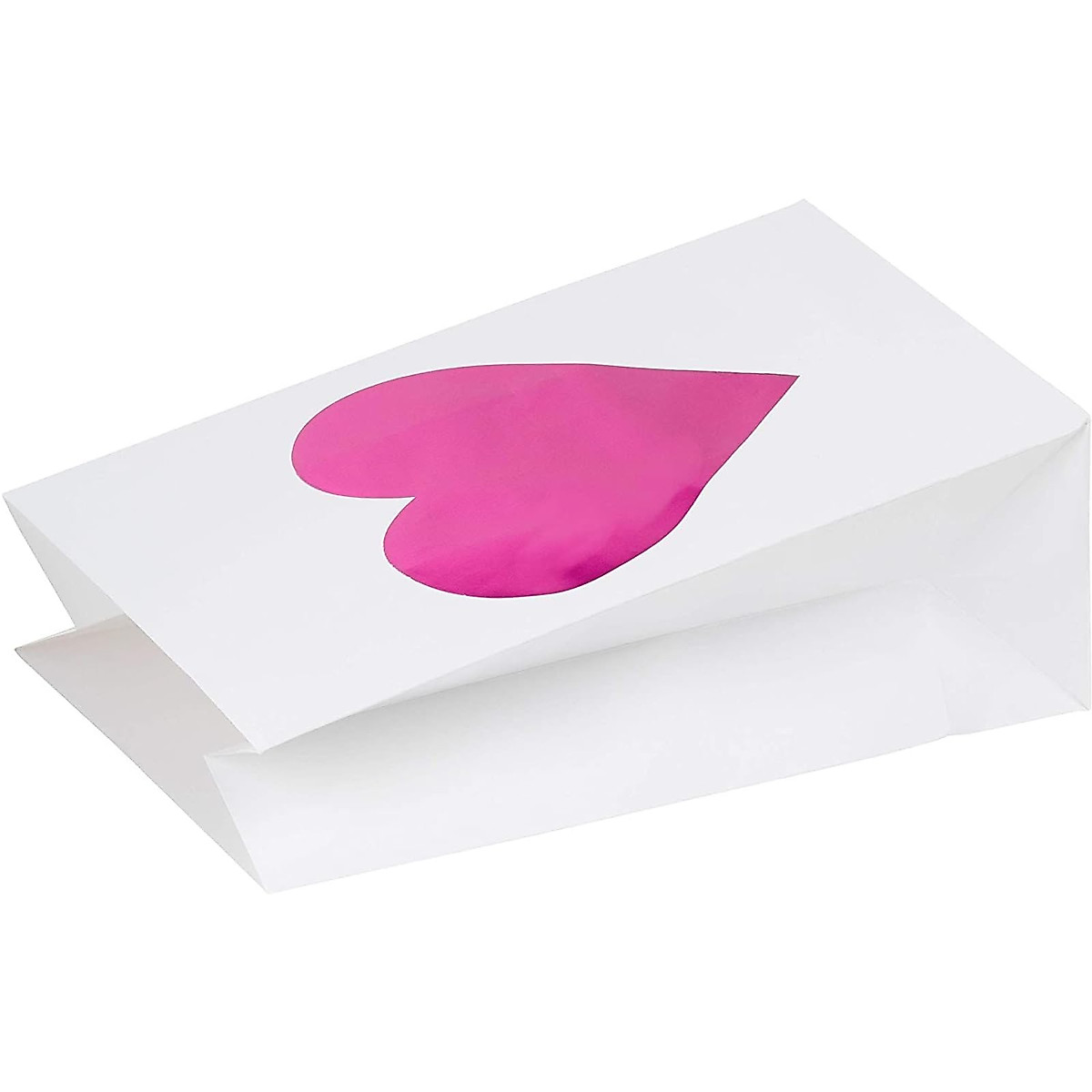 Party Favor Bags with Pink Heart for Valentine's Celebration, Birthdays (5.3 x 8.7 x 3 In, 24 Pack)