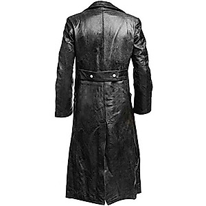 German Style Classic Officer WW2 Military Uniform Black Leather Trench Coat (Large (Best for Chest Size 44), Black)
