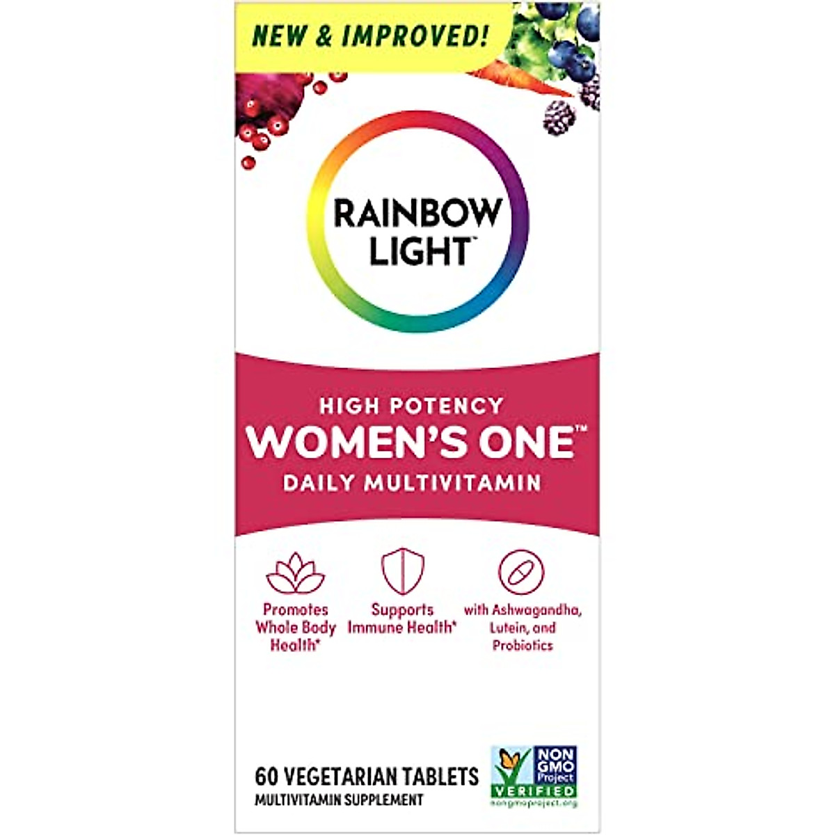 Rainbow Light Womens One High-Potency Daily Multivitamin, Womens Multivitamin Provides High-Potency Immune Support, With Vitamin C, Biotin and Ashwagandha, Vegetarian, 60 Count