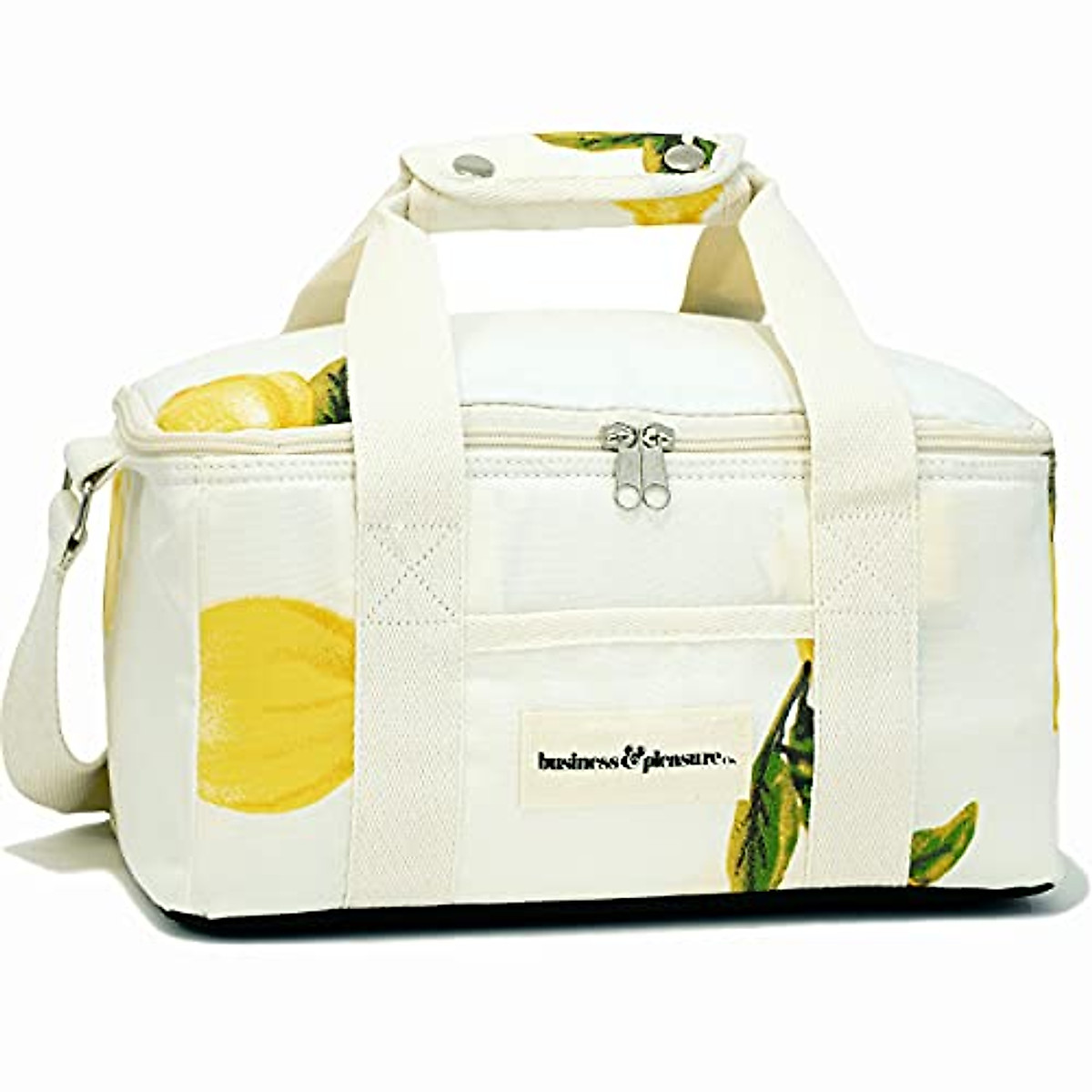 Business & Pleasure Co. Holiday Cooler Bag - Cute Vintage Lunch Bag - Perfect for Beach Days & Picnics - Keeps Food Fresh & Drinks Cold - Insulated Leakproof Lining, 13L - Vintage Lemons