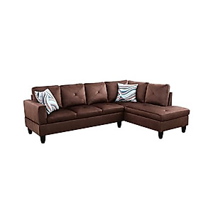 SOCOUCH Corduroy Fabric Sectional Corner Sofa, L-Shape Couch with Storage Ottoman, Living Room Furniture Sets Design for Large Space Dorm Apartment Office, Right Chaise, Brown
