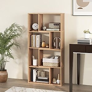 Giantex 8-Cube Geometric Bookshelf, 4-Tier High Bookcase, 48" Modern Storage Organizer, Floor Standing Open Display Shelving, Wooden Storage Cabinet for Living Room, Bedroom, Study, Natural