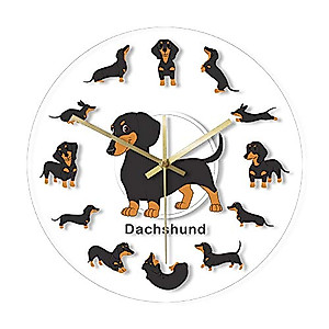 Wall Clock Cartoon Dachshund Printed Wall Clock Wiener Dog Animal Dog Pet Decorative Wall Clock for Children Silent Exercise Dog Vet Gift