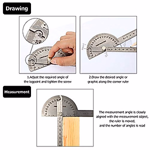 Outus Angle Protractor Angle Finder Ruler Two Arm Stainless Steel Protractor Woodworking Ruler Angle Measure Tool with 0-180 Degrees (30 cm/ 11.8 Inch)