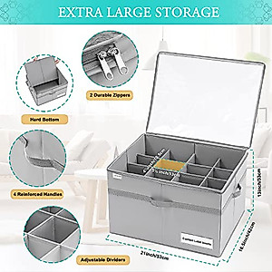 LUVHOMEE Shoe Organizer for Closet, Fits 16 Pairs, Large Shoe Box Storage Containers, Clear Foldable Shoe Storage Bins w/Bottom Support, Space Saving Shoes Holder w/Reinforced Handles, Gray