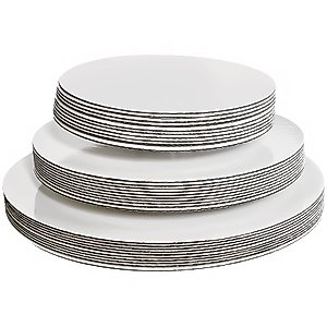 ONEMORE 30-Pack White Cake Board Rounds,Circle Cardboard Base Boards, 8, 10 and 12-Inch. Perfect for Cake Decorating, 10 of Each Size (White,30)