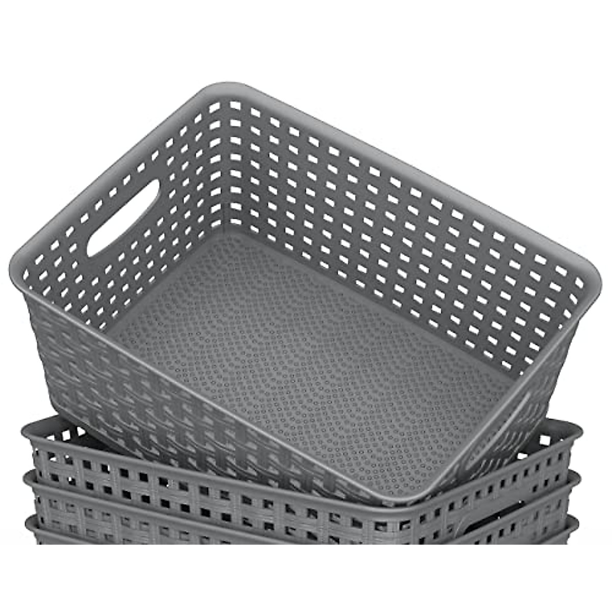 Weave Storage Organizer Baskets, Grey 6-Pack Plastic Woven Baskets, 10.1" x 7.55" x 4.1"