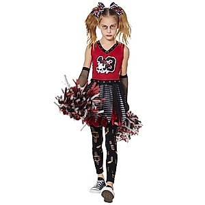 Spirit Halloween Kids Zombie Cheerleader Costume - S | Cheerleading Uniform | Creepy Cheerleader Dress | Red and Black Cheer Skirt | Undead Cheerleader Outfit