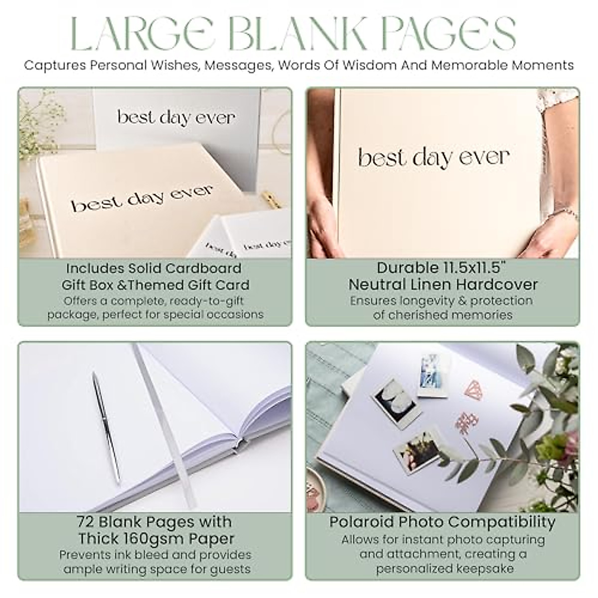 Wedding Guest Book - Polaroid Guest Book for Wedding Reception. A Hardcover Blank Guest Book for Signing. Gift Ready as a Baby Shower Guest Book or Graduation Guest Book with Styled Gift Box & Card.