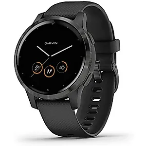 Garmin 010-N2172-11 Vivoactive 4S GPS Smartwatch, Slate Stainless Steel Bezel with Black Case and Silicone Band (Renewed)