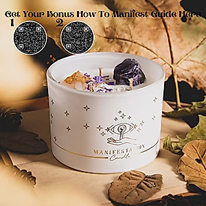 Mindseye Manifest Manifestation Candle with Crystals Inside 100% Natural Soy Candles Healing Intention Citrine Crystal Large 12oz Spell Wishing