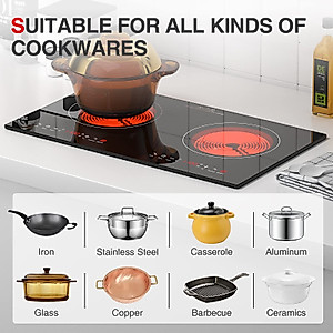GTKZW Electric Cooktop 24 Inch,Electric Stove 2 Burners 110V Built-in and Countertop 2200W, LED Touch Screen, 9 Heating 9 Temperature, Overheat Protection, Kids Lock & Timer,Suitable for all Pans