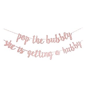 Bachelorette Party Decorations, Bridal Shower, Engagement Banner “Pop The Bubbly She is Getting a Hubby” Wedding Golden Photo Props Bride to be Backdrop Decor Supplies Favors (Rose Gold)